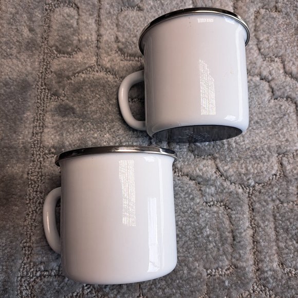 Kitchen | Crofton 16 Oz White Enamelware Coffee Mugs Set Of 2 Chrome ...